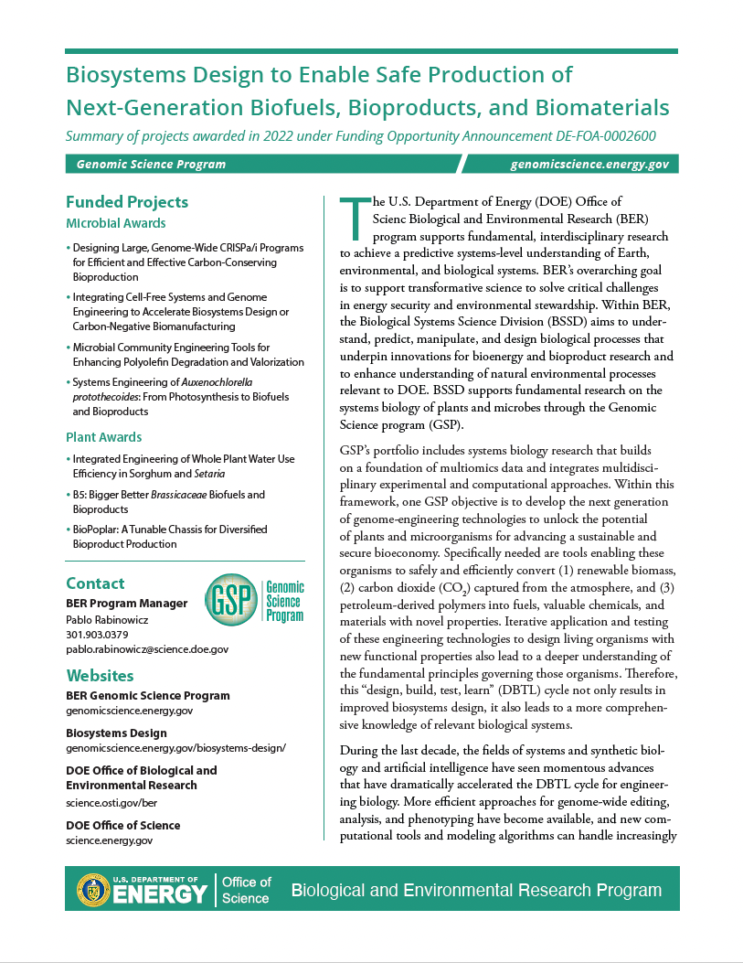 Biosystems Design to Enable Safe Production of Next-Generation Biofuels ...