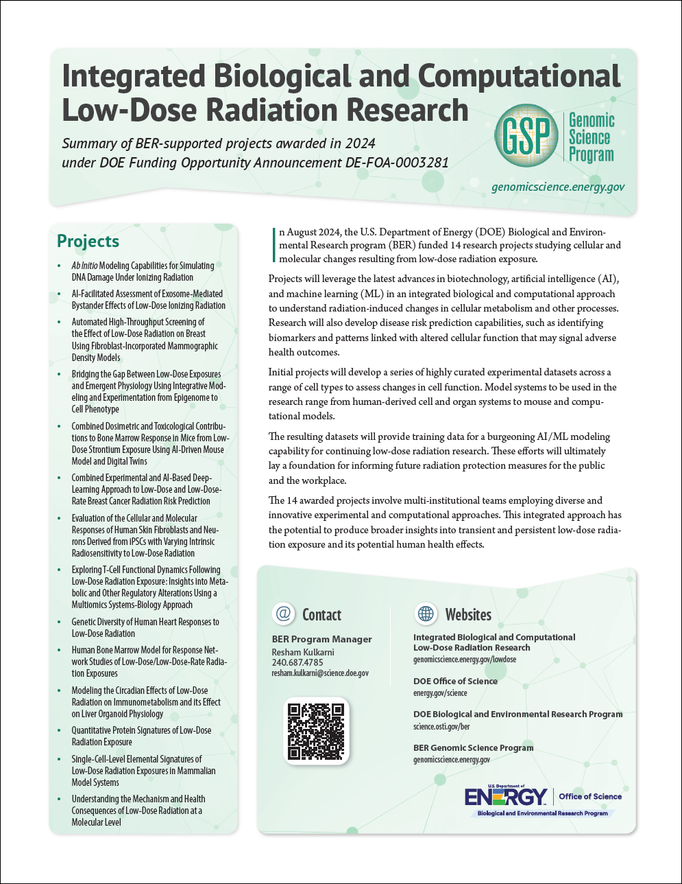 Low-Dose Awards 2024 | Genomic Science Program